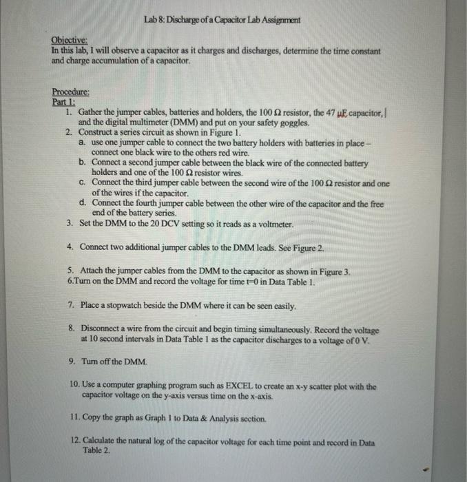 Solved physics 2 lab- discharge of a capacitor labi need | Chegg.com