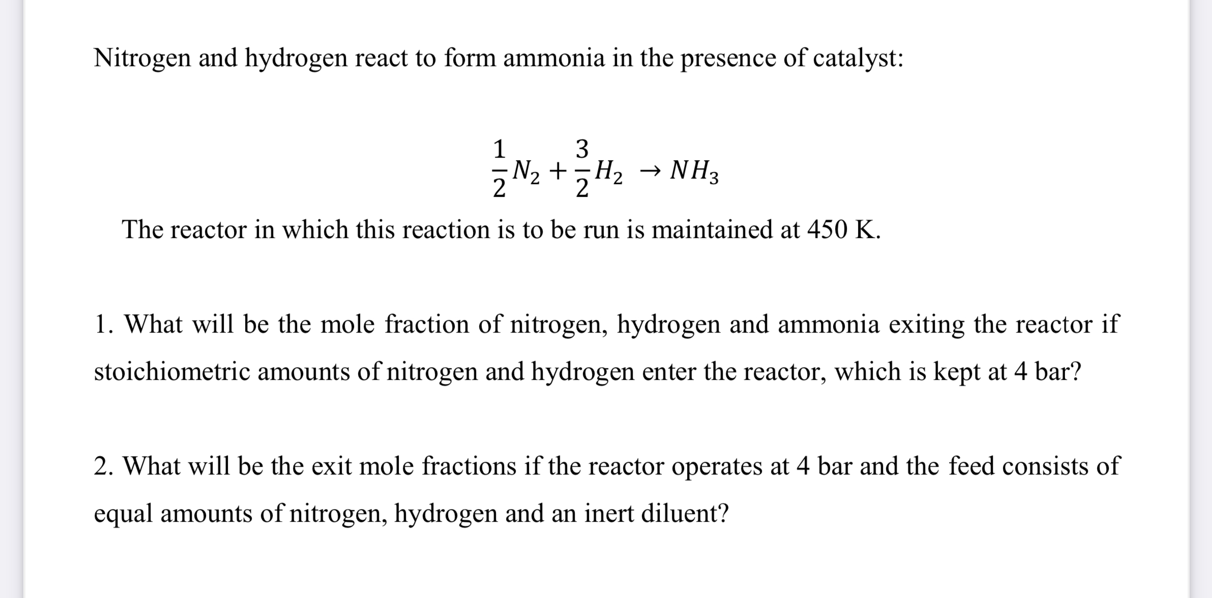 Solved Nitrogen and hydrogen react to form ammonia in the | Chegg.com