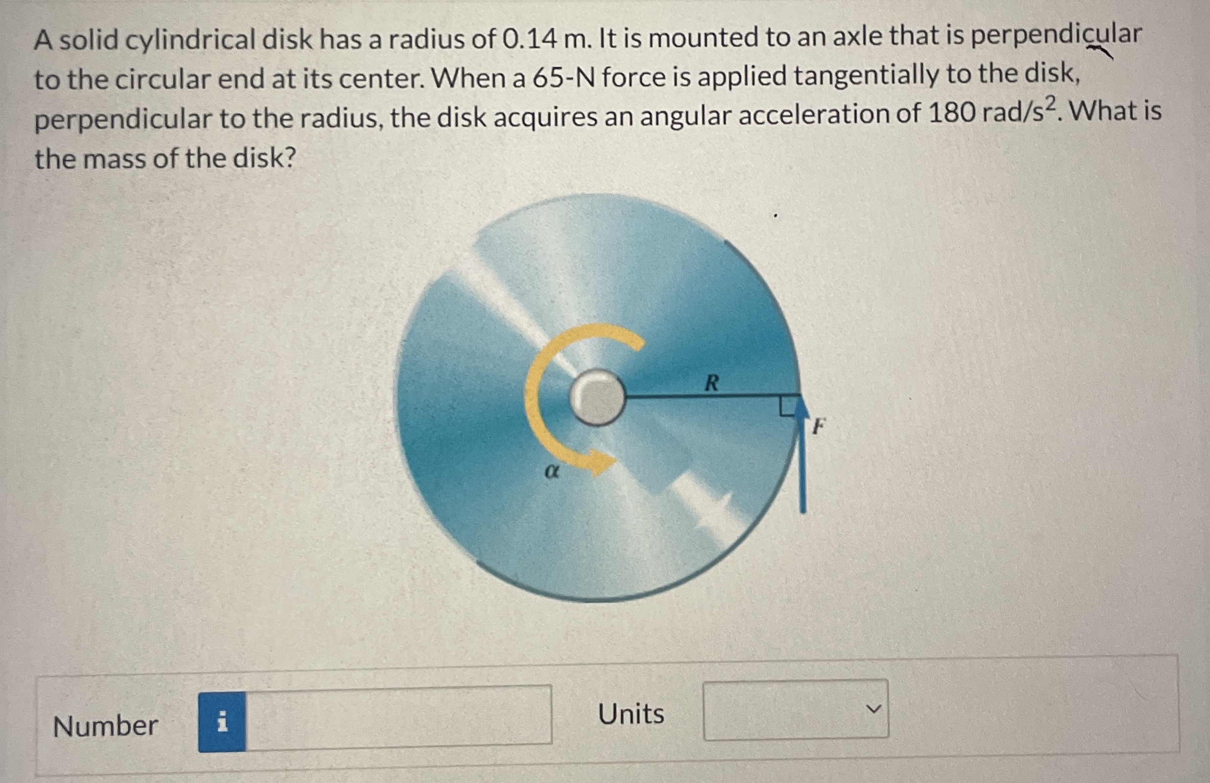 Solved A solid cylindrical disk has a radius of 0.14 ﻿m . | Chegg.com