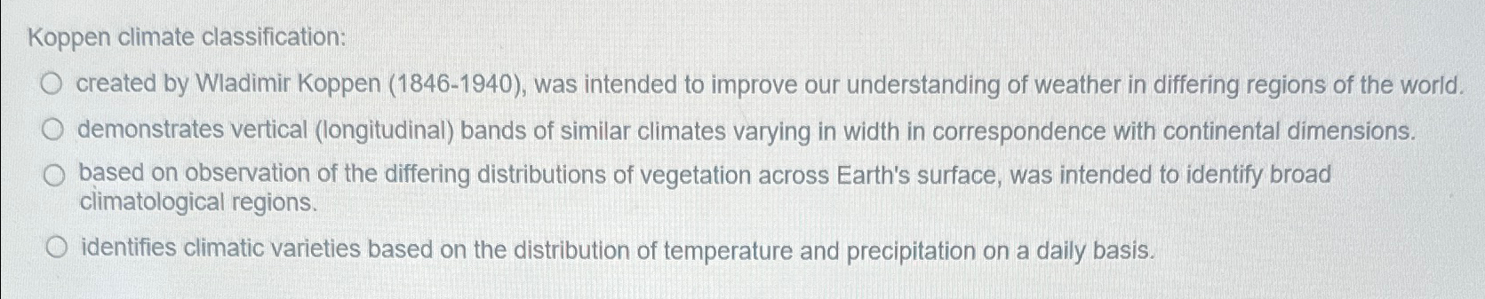Solved Koppen climate classification:created by Wladimir | Chegg.com