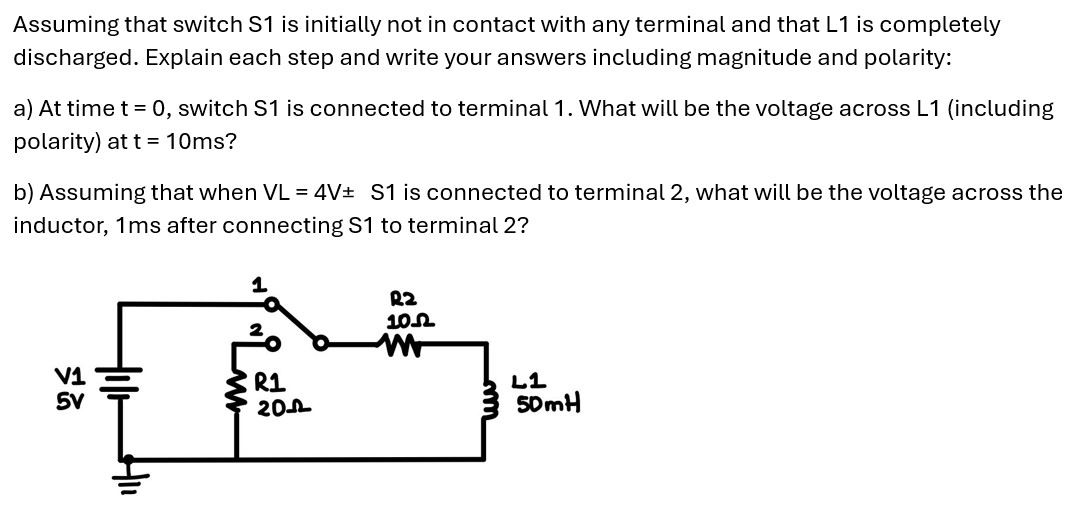 Solved Assuming that switch S1 ﻿is initially not in contact | Chegg.com