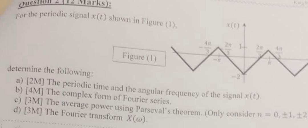 Solved Que s): For the periodic signal x() shown in Figure | Chegg.com