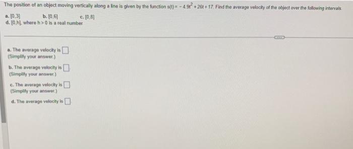 Solved The position of an object moving vertically along a | Chegg.com