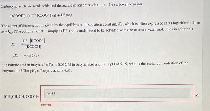 Solved Carboxylic acids are weak acids and dissociate in | Chegg.com