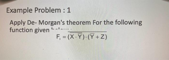 Solved Example Problem : 1 Apply De- Morgan's theorem For | Chegg.com