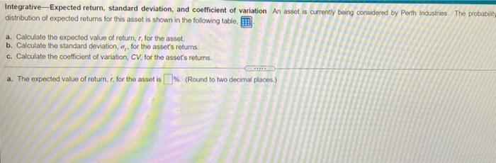 Solved Integrative-Expected return, standard deviation, and | Chegg.com