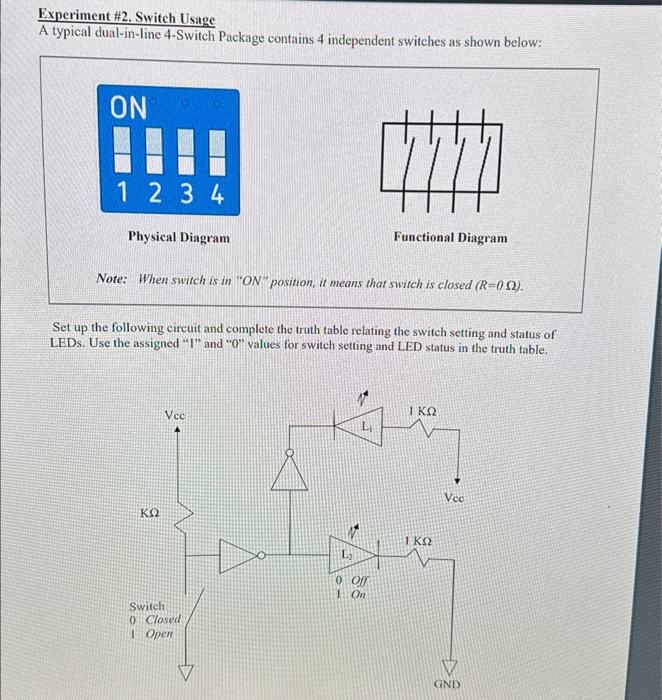 Solved Experiment \#2. Switch Usage L.1 LEDs. Use the | Chegg.com