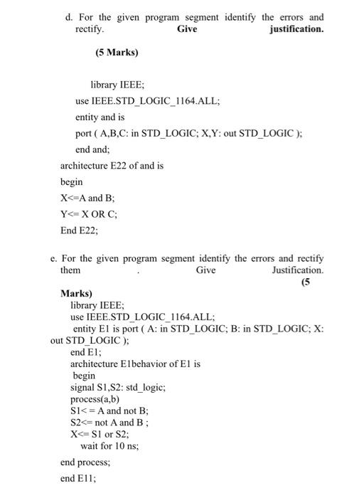 Solved d. For the given program segment identify the errors | Chegg.com