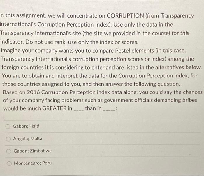 Solved In this assignment, we will concentrate on CORRUPTION | Chegg.com