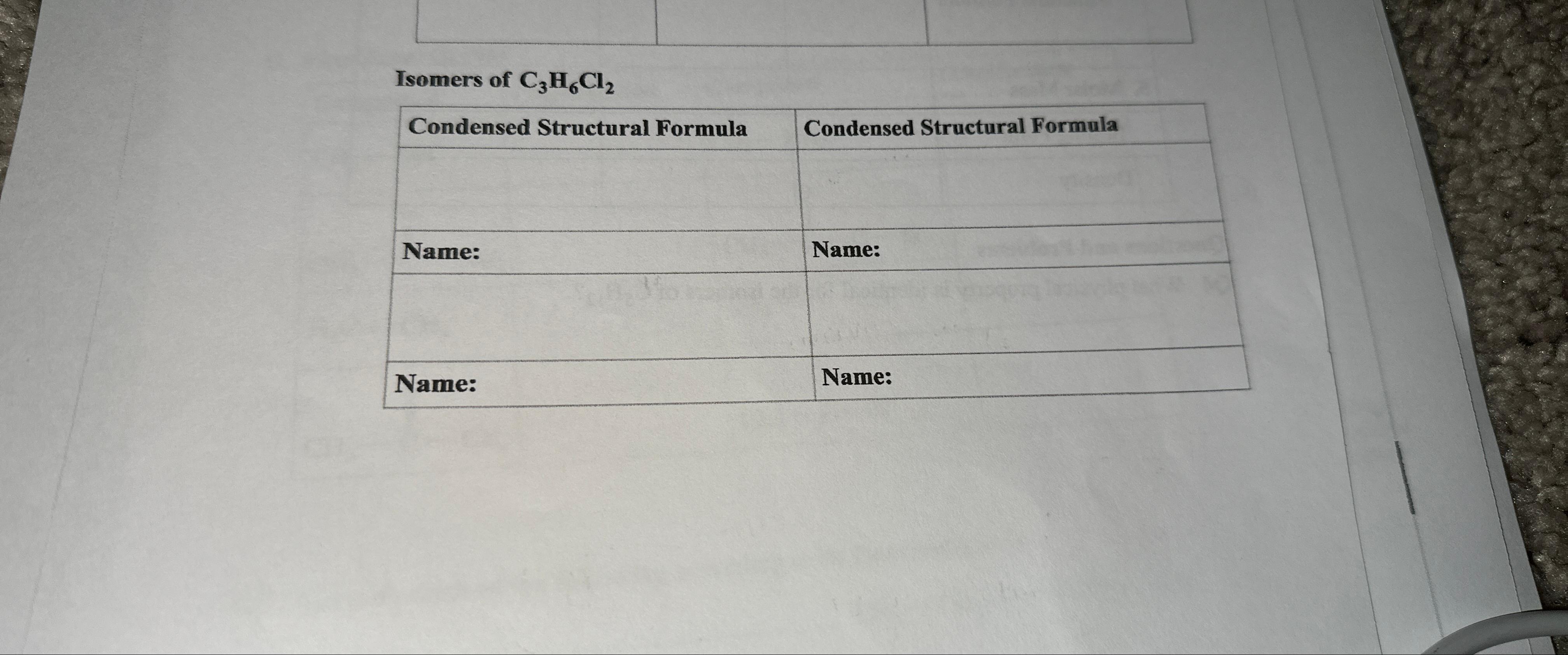 Solved Isomers of C3H6Cl2\table[[Condensed Structural | Chegg.com Solved Isomers of C3H6Cl2\table[[Condensed Structural | Chegg.com