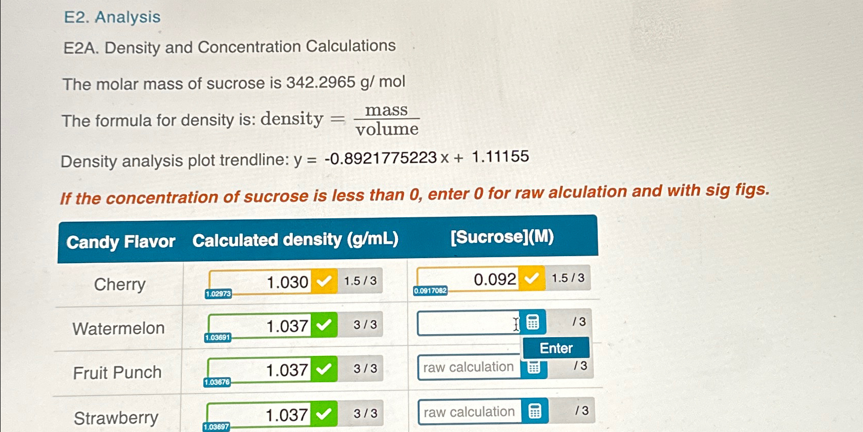 Solved E2. ﻿AnalysisE2A. ﻿Density and Concentration | Chegg.com