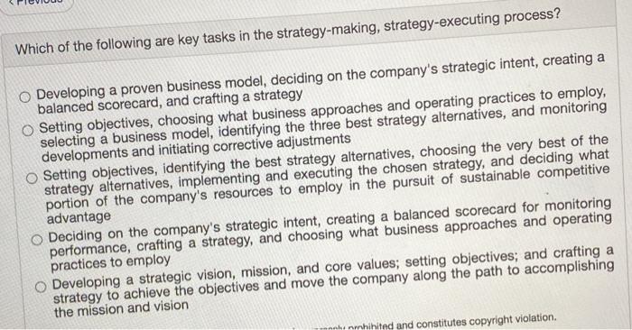 Solved Which of the following are key tasks in the | Chegg.com