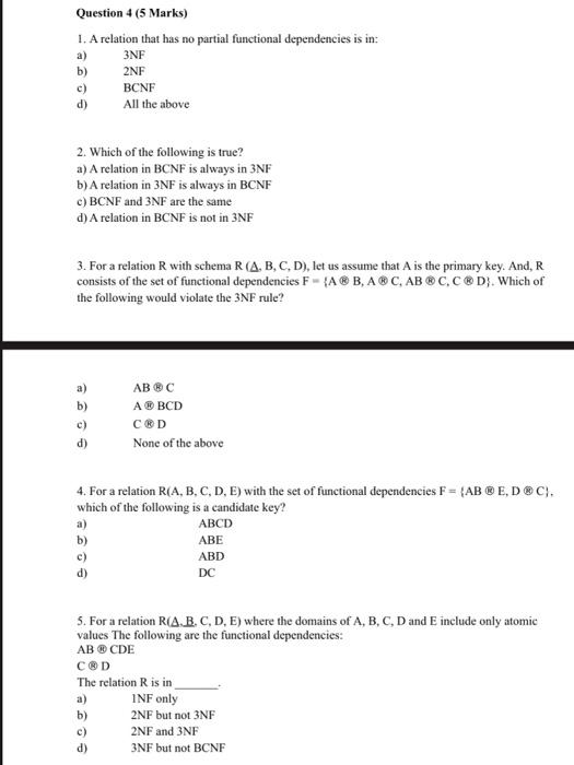 Solved 1. A relation that has no partial functional | Chegg.com