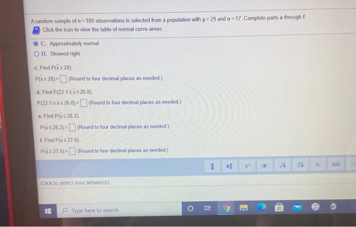 Solved A random sample of n = 100 observations is selected | Chegg.com