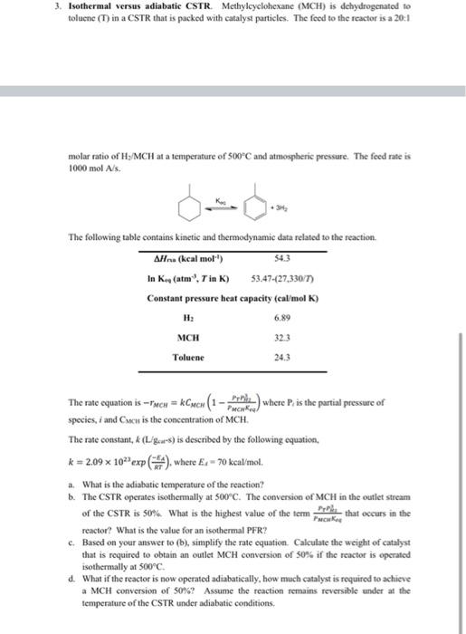 Solved 3. Isothermal versus adiabatic CSTR. | Chegg.com