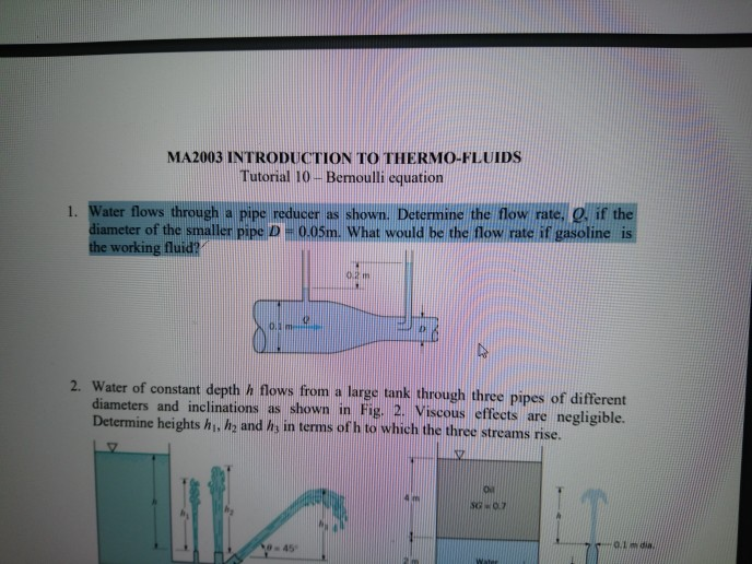 Solved MA2003 INTRODUCTION TO THERMO-FLUIDS Tutorial 10 - | Chegg.com