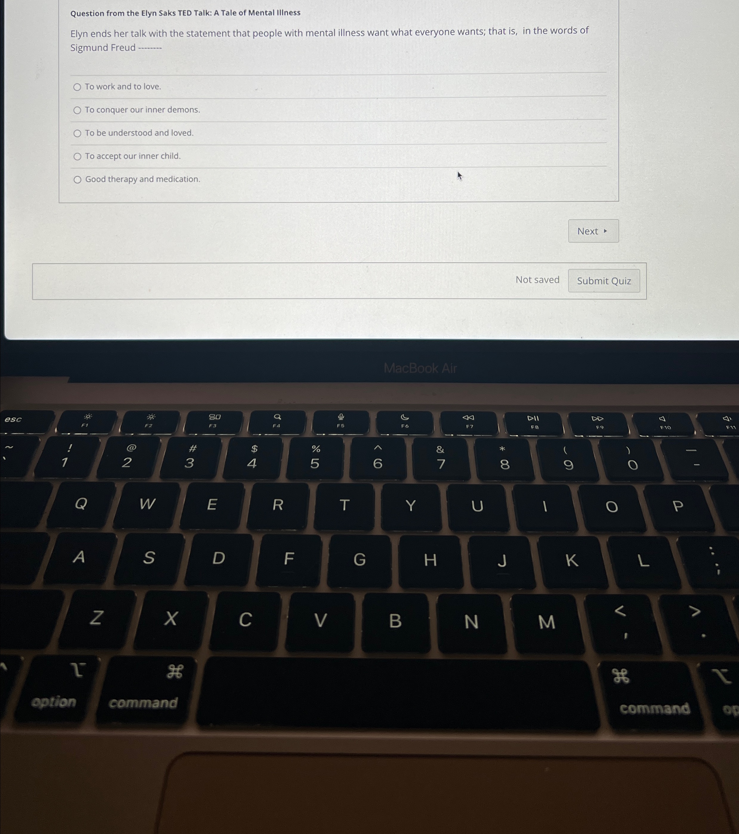 Solved Question from the Elyn Saks TED Talk: A Tale of | Chegg.com