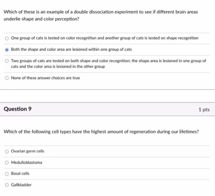 Solved Which of these is an example of a double dissociation | Chegg.com