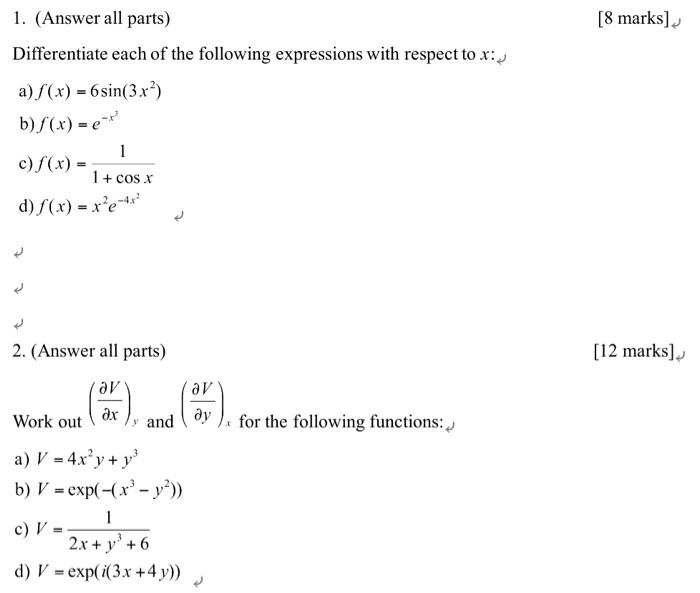 Solved Differentiate each of the following expressions with | Chegg.com