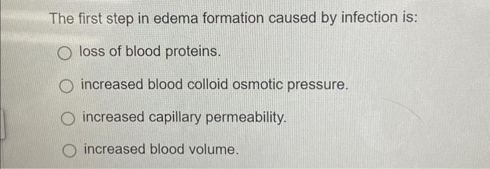 Solved The first step in edema formation caused by infection | Chegg.com