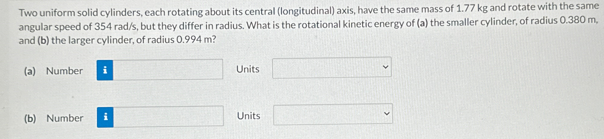Solved Two uniform solid cylinders, each rotating about its | Chegg.com