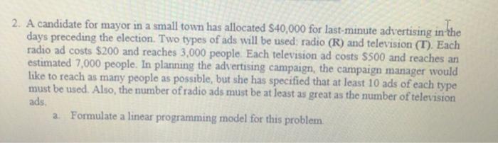 Solved Chapter 2: Linear programming: model formulation and | Chegg.com