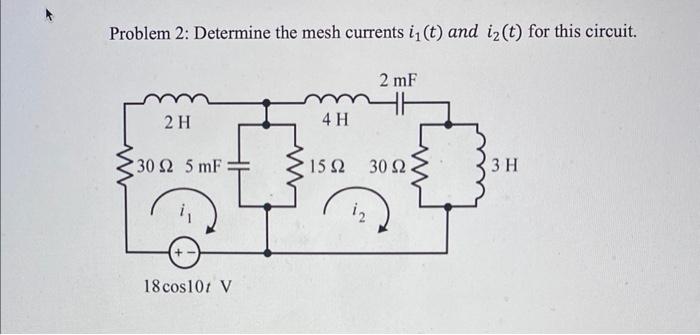 Solved Problem 2: Determine the mesh currents i1(t) and | Chegg.com