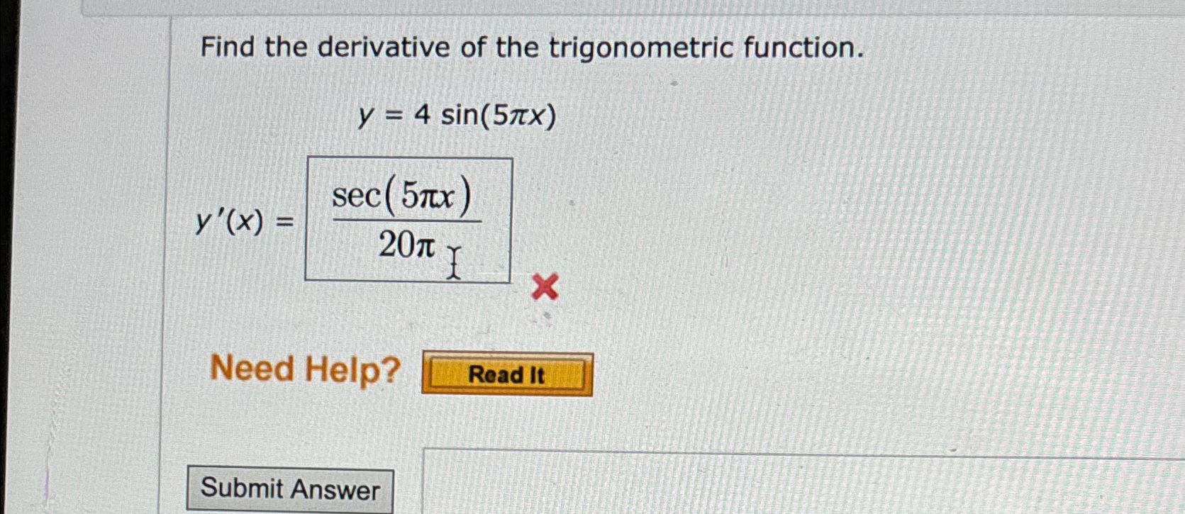 Solved Find the derivative of the trigonometric | Chegg.com