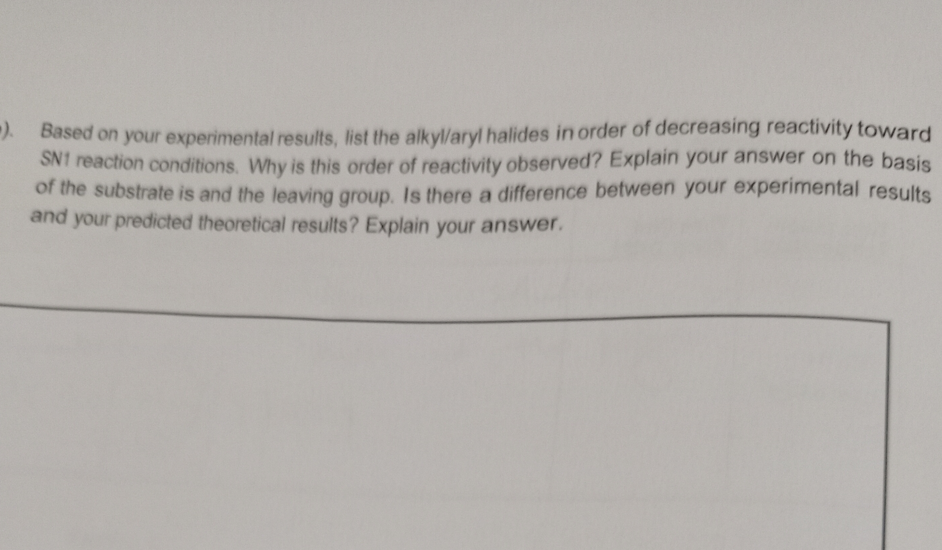 Solved Based on your experimental results, list the | Chegg.com