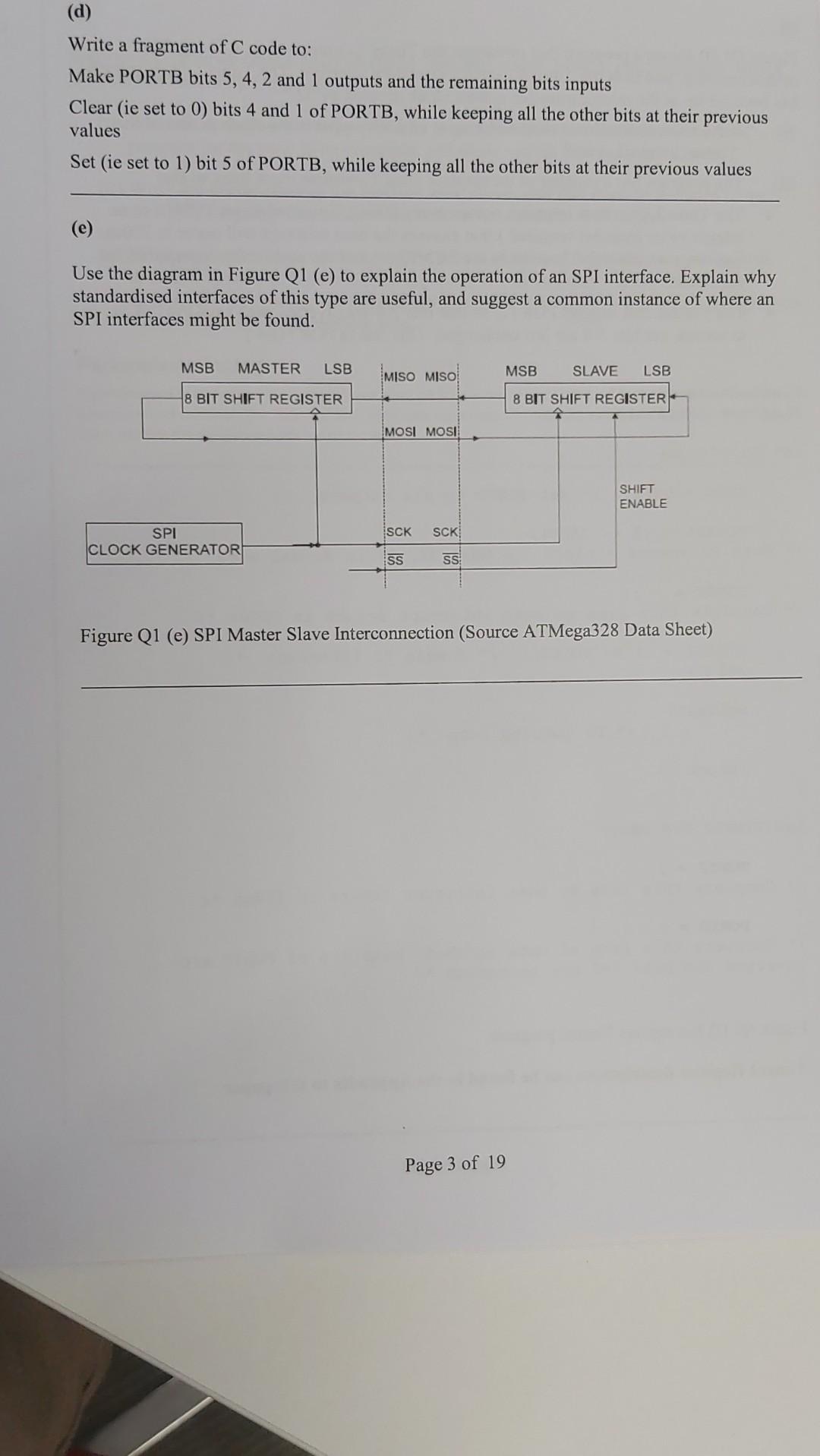 (d) Write a fragment of C code to: Make PORTB bits 5, | Chegg.com