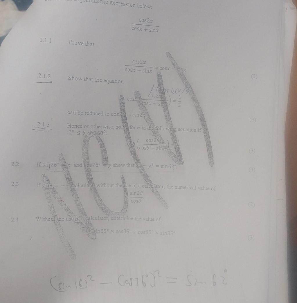 Hetric expression below: cosx+sinxcos2x 2.1.1 Prove | Chegg.com