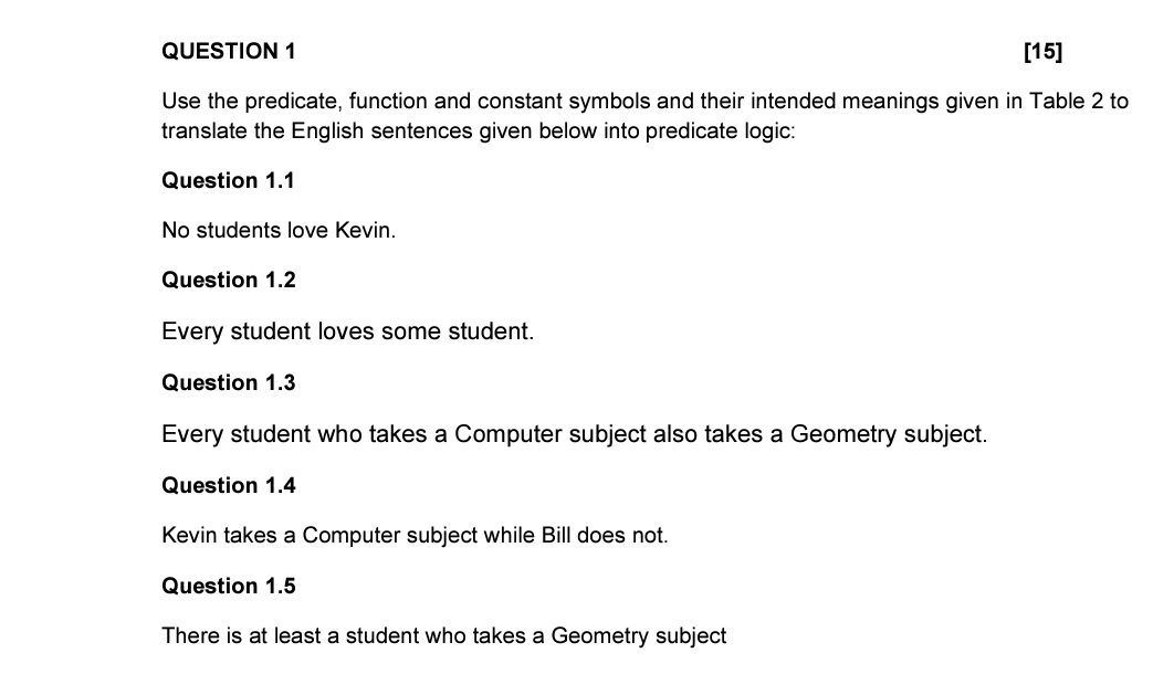 Solved QUESTION 1[15]Use the predicate, function and | Chegg.com
