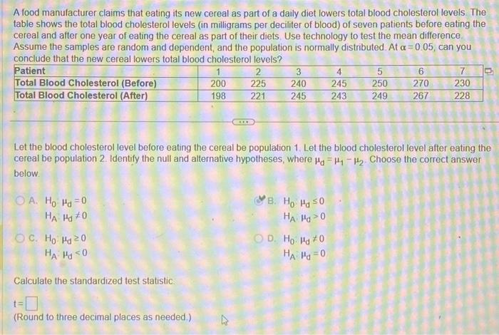 Solved b) Calculate the standardized test statistic (round | Chegg.com