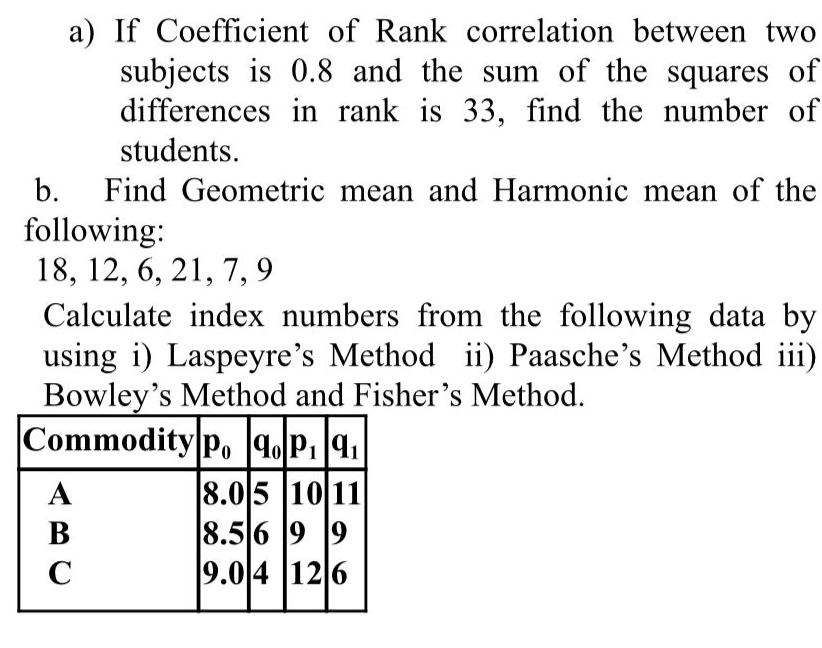 Solved a) ﻿If Coefficient of Rank correlation between two | Chegg.com