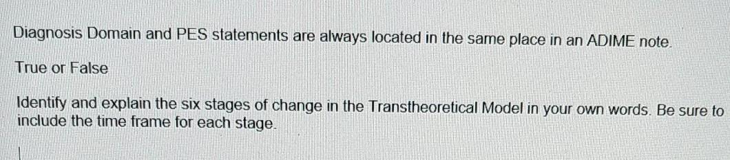 Diagnosis Domain and PES statements are always | Chegg.com