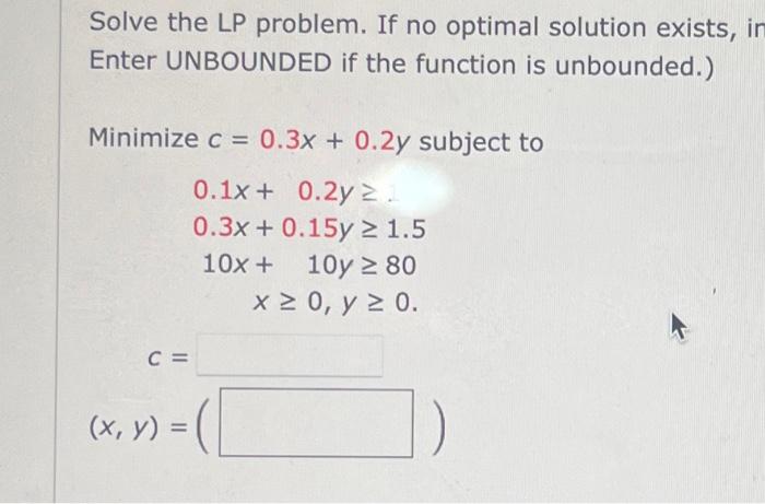Solved Solve the LP problem. If no optimal solution exists, | Chegg.com