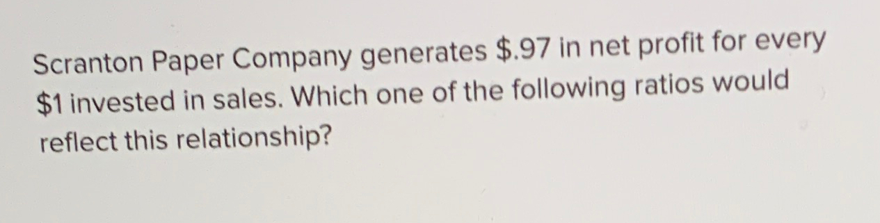 Solved Scranton Paper Company generates $.97 ﻿in net profit | Chegg.com