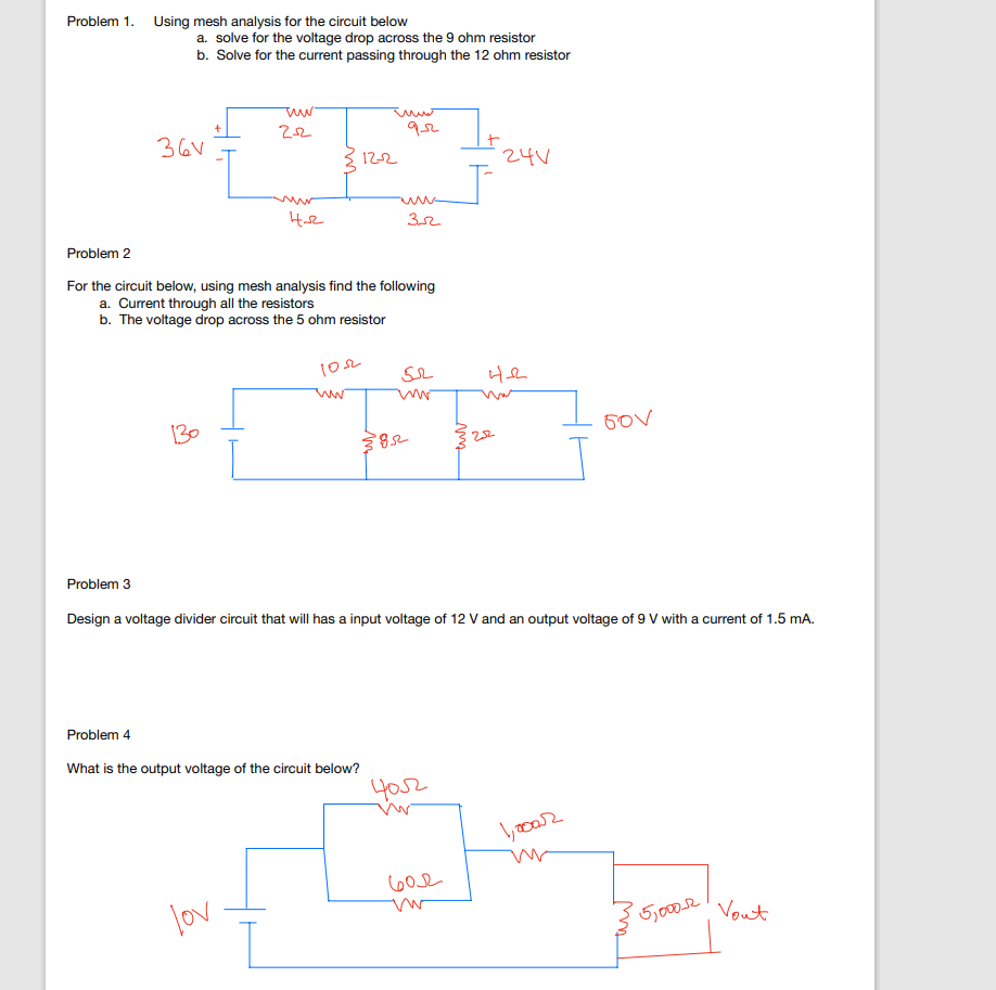 Solved Problem 1. ﻿Using mesh analysis for the circuit | Chegg.com