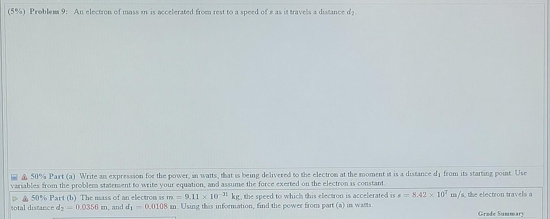Solved (5\%) Problem 9: An electron of mass m is accelerated | Chegg.com