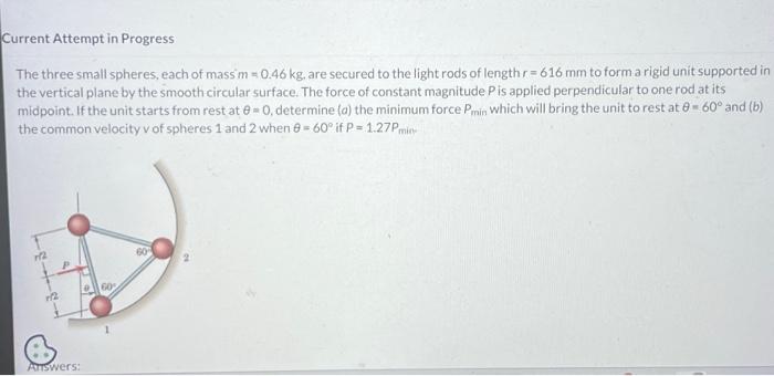 Solved The three small spheres, each of mass m=0.46 kg, are | Chegg.com