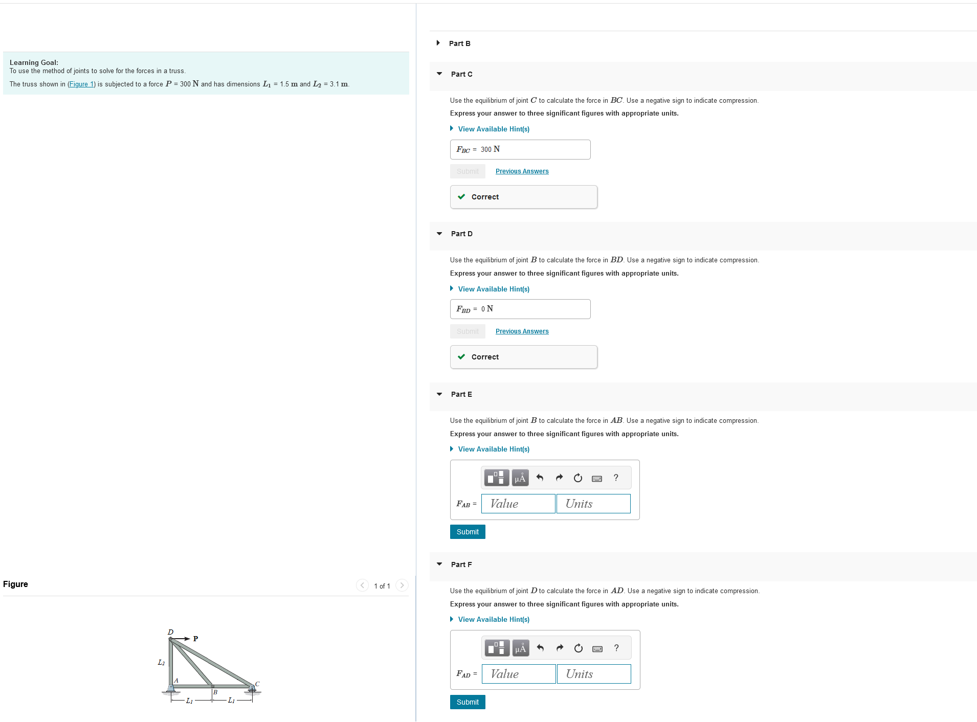 Solved Learning Goal:To use the method of joints to solve | Chegg.com