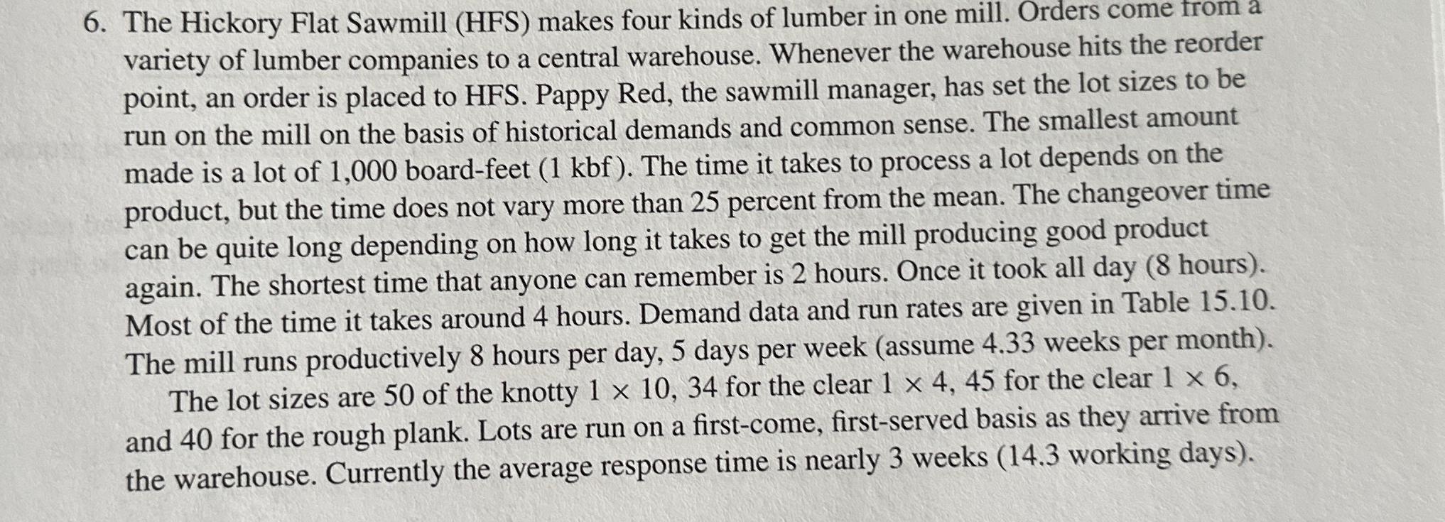 Solved The Hickory Flat Sawmill (HFS) ﻿makes four kinds of | Chegg.com