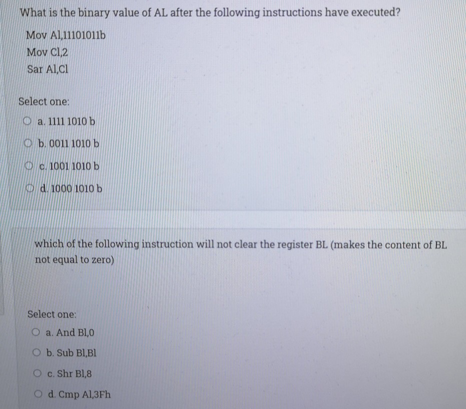 Solved What is the binary value of AL after the following | Chegg.com