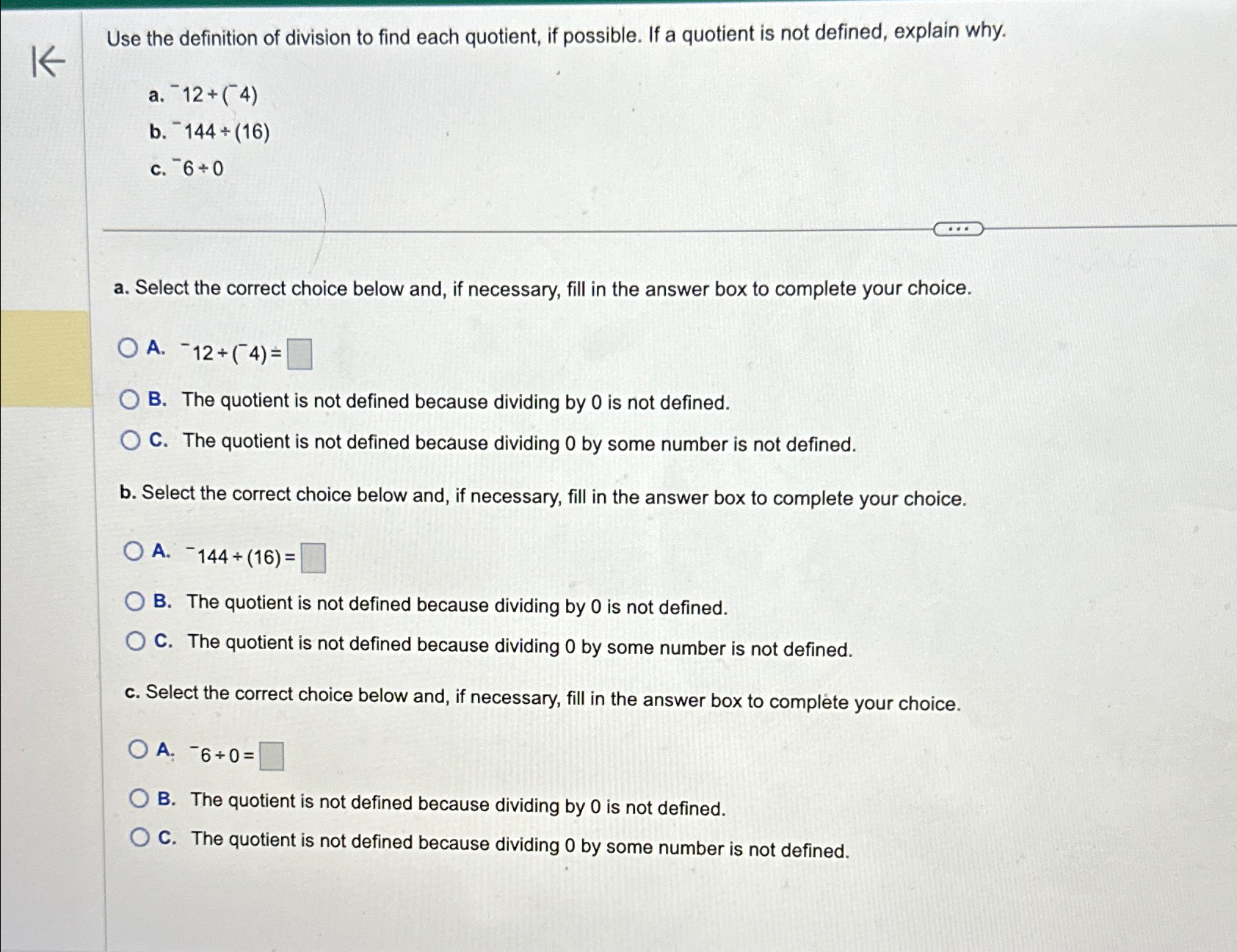 Solved Use the definition of division to find each quotient, | Chegg.com