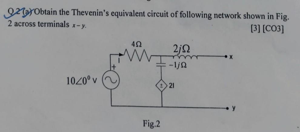 Solved a) Obtain the Thevenin's equivalent circuit of | Chegg.com