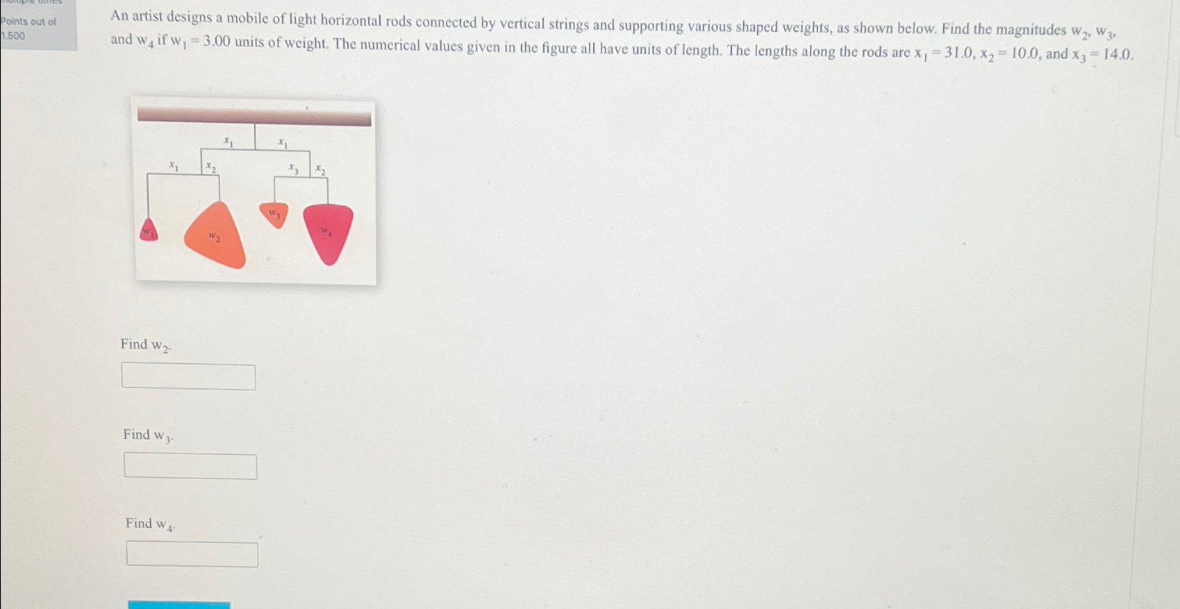 Solved An artist designs a mobile of light horizontal rods | Chegg.com