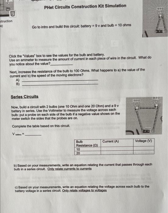 PHet Circuits Construction Kit Simulation Go to intro | Chegg.com