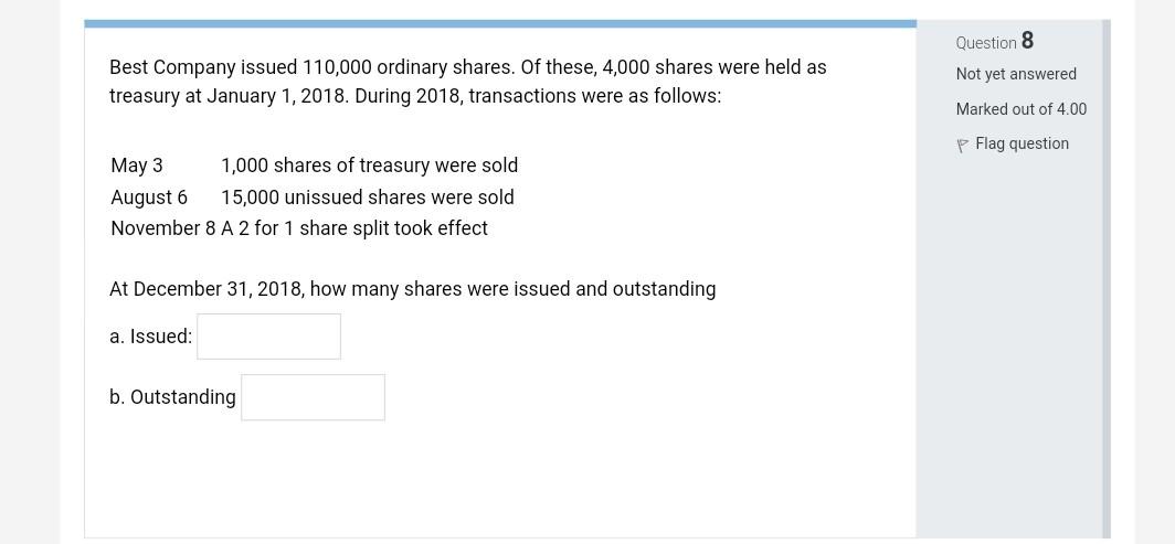 Solved Question 8 Best Company issued 110,000 ordinary | Chegg.com
