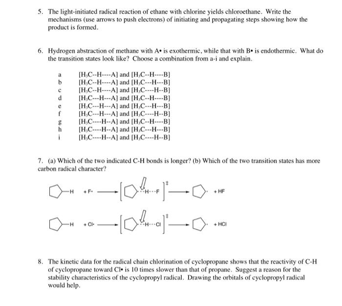 Solved 5. The light-initiated radical reaction of ethane | Chegg.com