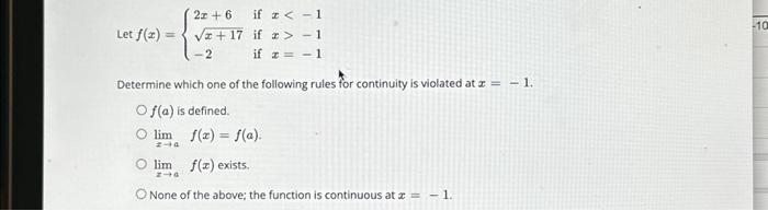 Solved Let f(x) = 2x + 6 √x + 17 -2 xa if x if x = | Chegg.com